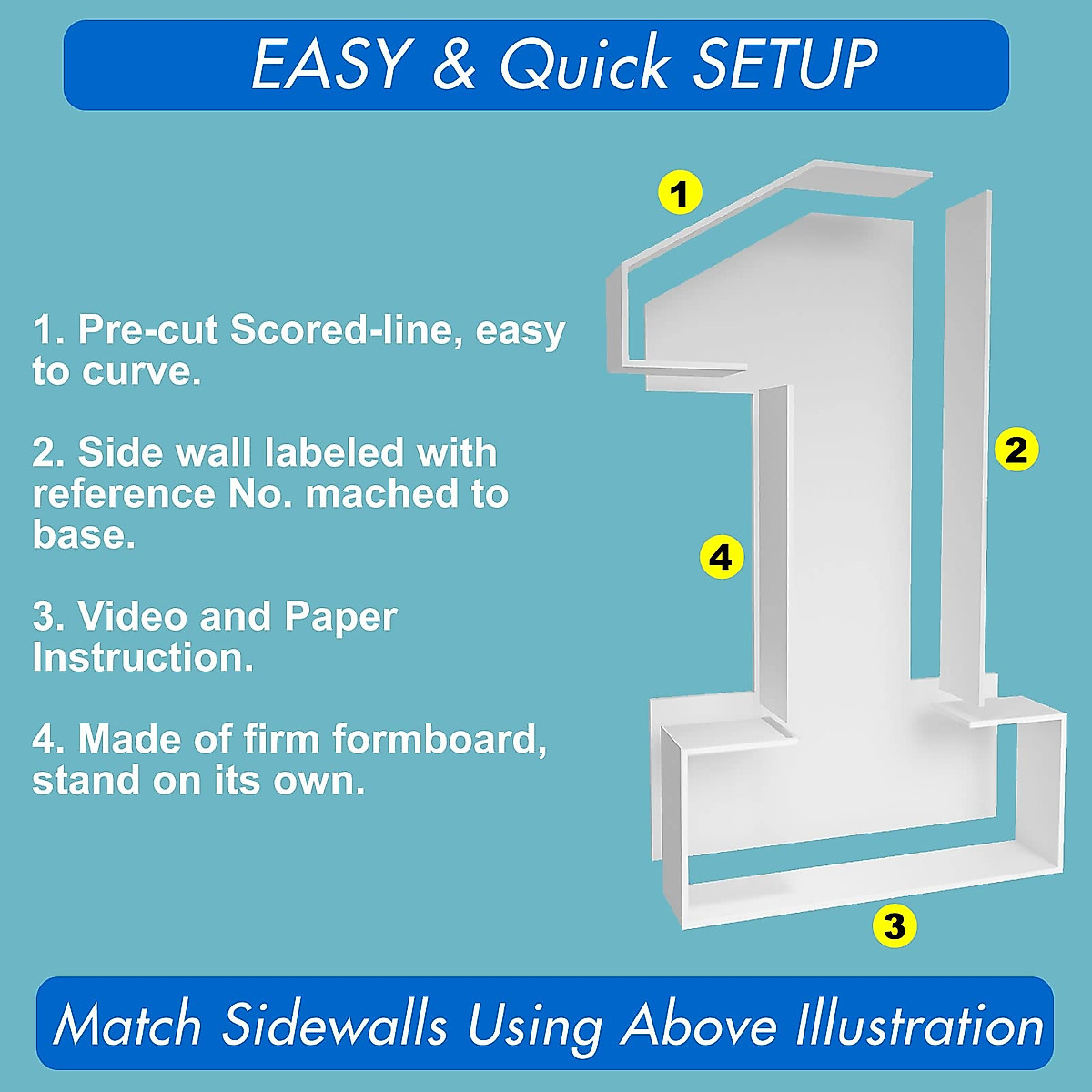 JoyBox Design 3FT Mosaic Balloon Frame Number 1 Light Up Numbers Pre-Cut Kit Thick Foam Board Decoration for Birthdays Anniversary Baby Shower