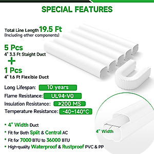 Cestluck 4'' 19.5 Ft Mini Split Line Cover Set, PVC & PP Pipe Covers for Mini Split Lines, Line Guard for Central AC