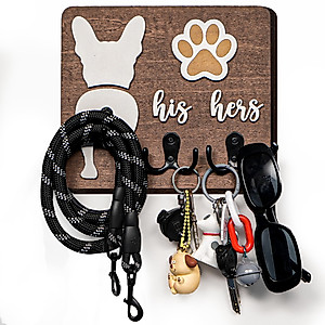 WOODAMORE Farmhouse Key Holder Wall Mount - Dog Leash Holder for Wall, Cute Key Hooks for Wall Decorative, Dog Leash Hooks for Keys, Wooden Dog Leash Hanger Organizer, Home Key Holder for Wall