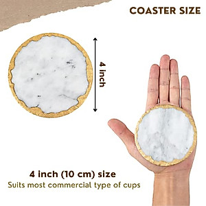 Dear Casa Gold Edge Coasters for Coffee Table (Round) —Set of 6— Handcrafted Real Solid White Marble Coasters— Perfect as Drink Coasters Housewarming Gift — Modern Coasters for Drinks (Round)
