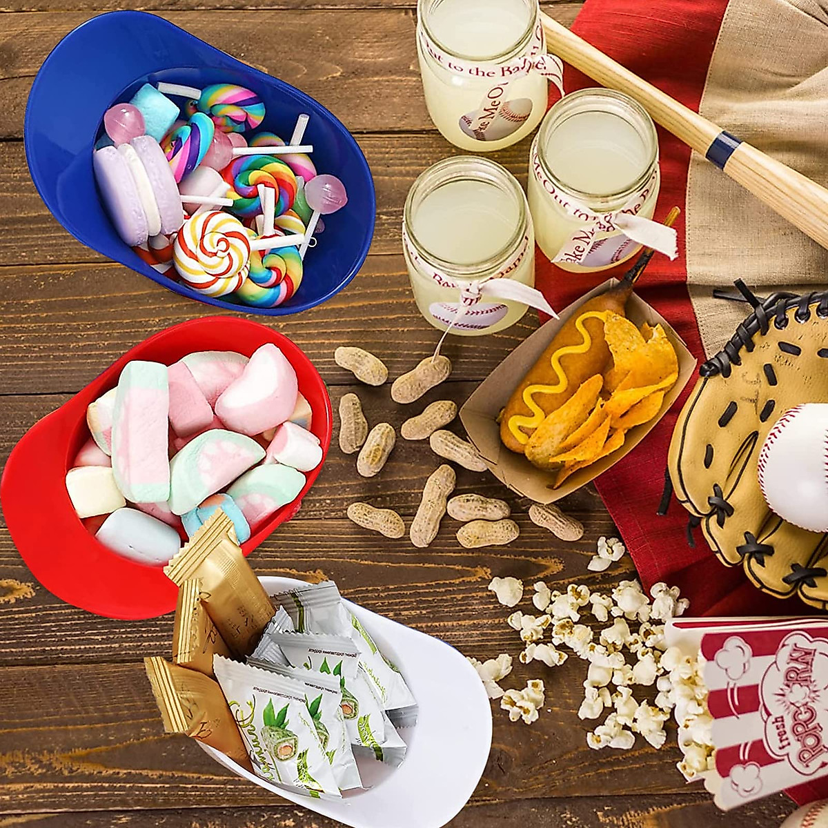 LIZHOUMIL 30 Pack Mini Baseball Helmet Ice Cream Snack Bowl 8 oz Dessert Cups with 50 Spoons, Plastic Baseball Sundae Ice Cream Cup for Sports, Birthday Party, Dessert Serving