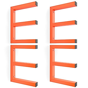 Ultrawall Lumber Storage Rack Wall Mount Wood Storage Racks, Metal Wood Organizer Racks for Shed, Workshop, Garage, Holds Up 220 LBS Per Level (Pack of 4, Orange)