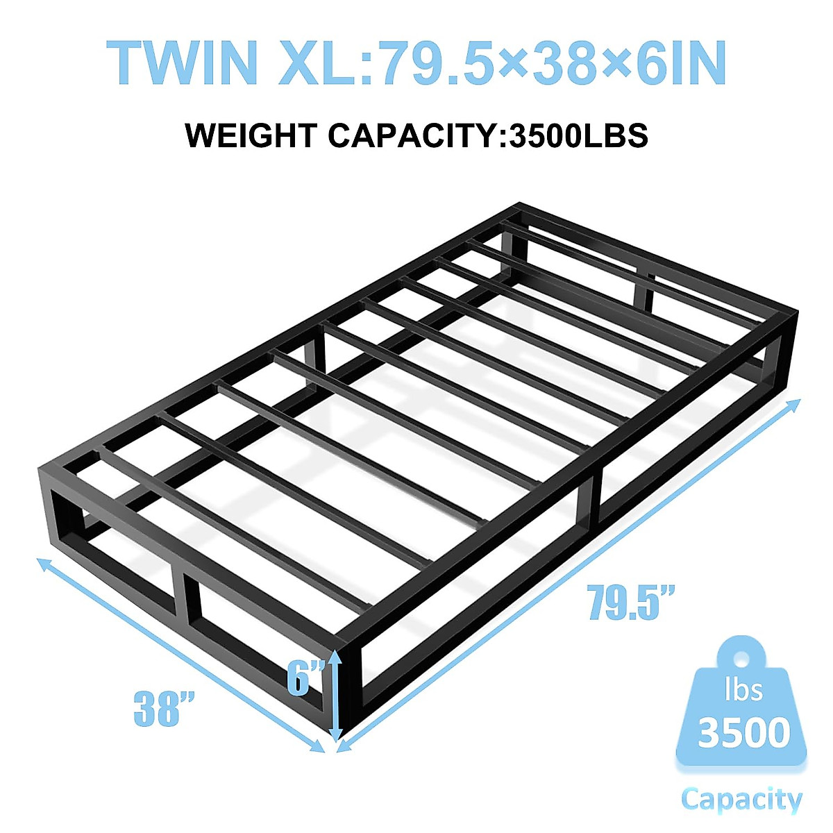Bilily 6 Inch Twin XL Bed Frame with Steel Slat Support, Low Profile King Metal Platform Bed Frame Support Mattress Foundation, No Box Spring Needed/Easy Assembly/Noise Free