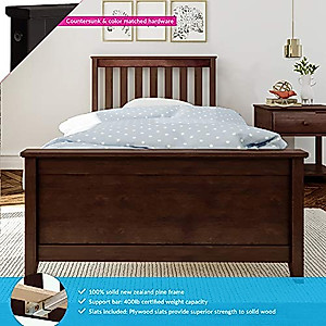 Max & Lily Twin Bed, Wood Bed Frame with Headboard For Kids, Slatted, Espresso
