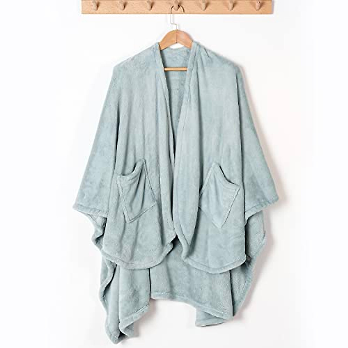 Berkshire Blanket Primalush™ Wearable Blanket, Cozy Loungewear Pocketed Plush Cape Wrap for Adults & Teens(Hazy Sky Blue, One Size 58"X64")