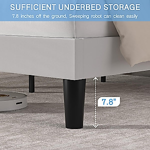 VECELO Queen Size Platform Bed Frame with Height Adjustable Upholstered Headboard, Modern Mattress Foundation,Strong Wood Slat Support, No Box Spring Needed, Easy Assembly