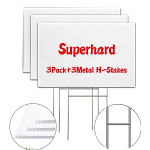 WENWELL Blank Yard Signs with H Metal Stakes 17x12 in,Real Estate Garage sale Signs Double Sided,Corrugated Plastic Lawn Sign for Birthday,DIY Custom Outdoor Sign for House,Road,Outside,3 Packs