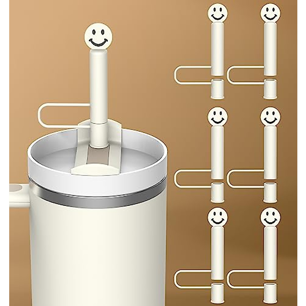 Aiscool 6Pcs Straw Covers Compatible with Stanley 30 & 40 Oz Tumbler with Handle Cream, 0.39in/10mm Straw Covers Cap, Soft Reusable Silicone Straw Protectors