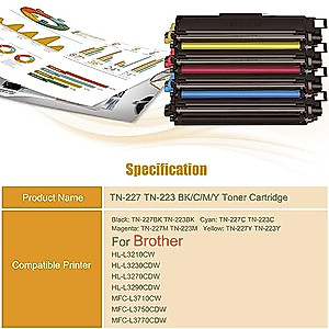 TN-227 TN-223 Toner Cartridge Compatible for Brother TN-227 TN-223 HL-L3210CW HL-L3230CDW HL-L3270CDW HL-L3290CDW MFC-L3710CW MFC-L3750CDW MFC-L3770CDW Printers (1 Pack Magenta)