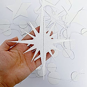 White Party Decorations Star Circle Dot Paper Garland Banner Bunting Streamer Glitter Hanging Twinkle Star Decoration for Kids Birthday Baby Bridal Shower Wedding Anniversary Engagement Decor