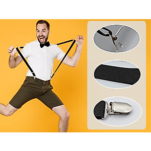 Dibi Black Suspenders for Men and Women - Adjustable X Back Suspenders for Tuxedo Suit Jeans - Heavy Duty Strong Clips (1 Inch - Black)