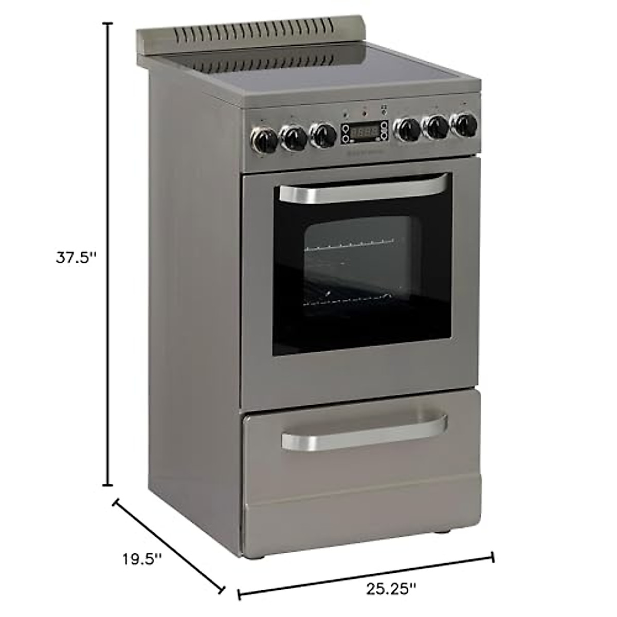 West Bend WB200ERPSS 20-Inch Electric Range, Compact Design, Top with 4 Cooking Zones, Glass Oven Door, Storage Drawer, and Rotisserie Accessories, 2.0 Cu. Ft, Stainless Steel, Metallic