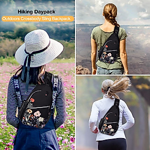MOSISO Sling Backpack, Multipurpose Travel Hiking Daypack Garden Flowers Rope Crossbody Shoulder Bag, Black