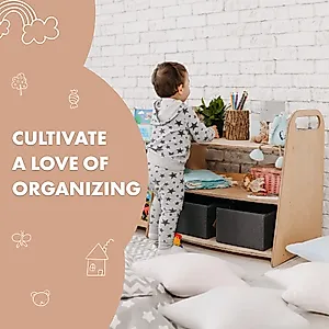 Goodevas Wooden Toy Storage Shelves & Book Shelf for Toddlers - Wood Toys Organizer Storage for Boys & Girls - Montessori Storage Shelf for Toddlers Room Made in Ukraine