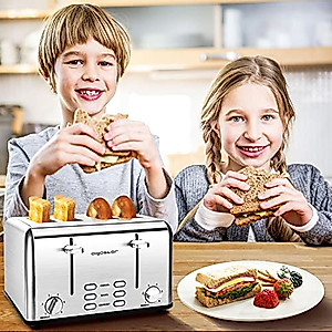 Toaster 4 Slice Wide Slot Stainless Steel Toasters with Bagel, Reheat, Cancel, Defrost Function, 6 Shade Settings, Removable Crumb Tray, 1550W, Aigostar