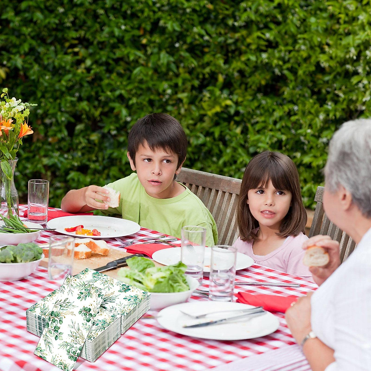 100 Pcs Eucalyptus Napkins 3 Ply Disposable Eucalyptus Leaf Paper Green Leaves Guest Towels Cocktail Napkins Greenery Paper for Home Party Birthday Baby Shower(8 x 4.3 Inch Folded)