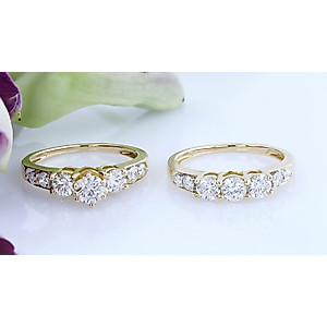 Dazzlingrock Collection 1.80 Carat (Cttw) 14K Round Diamond Women 3 Stone Engagement Ring Set, Yellow Gold, Size 7