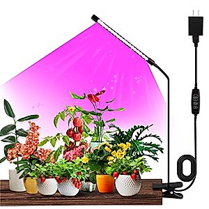 PYLYFE Full Spectrum Plant Grow Light, Grow Lights for Indoor Plant, Clip-on Full Spectrum Grow Light, Flexible Gooseneck, Automatic Timer, 4 Brightness Levels for Seedling Growing Blooming Fruiting 