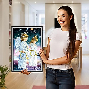 MOYFACE 33.5x23.6Inch 5D Diamond Painting Angel,Diamond Art Painting Kits for Adults with Lovely Angel,Full Drill Paint by Numbers DIY Diamond Art Kits for Beginners Home Wall Decor