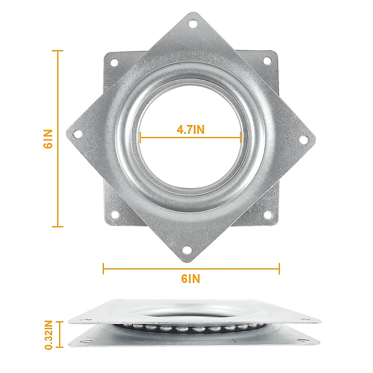 seewavom 6 inch Lazy Suans Hardware, 4 Pack Square Lazy Suan Hardware Turntable Bearings Rotating Bearing Plate Furniture Hardware for Kitchen Storage Racks Craft Table