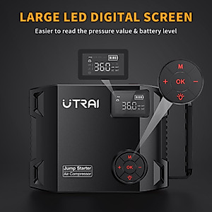 Car Jump Starter with Air Compressor, UTRAI Portable Car Battery Jump Starter 5000A Peak 12V Car Battery up to Jump Box All Gas/ 8.0L Diesel with Tire Inflator, DC 160W Jump Start Battery Pack