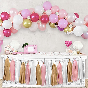 Aonor Gold White Pink Tassel Garland for Baby Shower Decorations Bridal Shower Birthday Party Decorations 15PCS