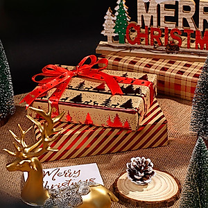 Win Change Christmas Wrapping Paper Rolls, Kraft Christmas Gift Wrapping Paper Set Vintage Wrapping Paper for Boys Men Women Girls 17 Inch X 10 Ft X 3 Roll(Christmas tree deer 42 Sq.Ft.Ttl)