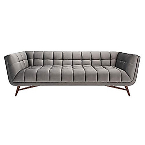 Safavieh Couture Home Onyx Modern Dark Blue Velvet and Walnut Tufted Sofa