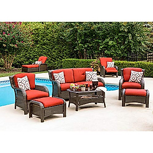 Hanover Strathmere Outdoor Luxury Recliner, Rich Brown/Crimson Red