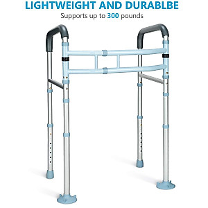 OasisSpace Stand Alone Toilet Safety Rail - Heavy Duty Medical Toilet Safety Frame for Elderly, Handicap and Disabled - Adjustable Bathroom Toilet Handrails, Width Adjustable Design, Fit Any Toilet
