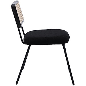 ZH4YOU Black Rattan Dining Chairs Set of 4, Mid Century Modern Chairs with Cane Back Upholstered Boucle Kitchen Chairs Armless Side Chair with Metal Legs for Dining Room/Living Room, Black Sherpa