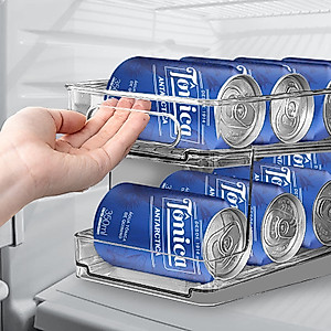 Soda Can Organizers Bins, 2 PCS Wide Plastic Water Bottle Storage, Stackable Clear Refrigerator Organizer Bins, Food Storage Dispensers for Freezer Cabinet Countertops Fridge Kitchen