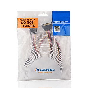 Cable Matters 3-Pack 15 Pin SATA Power Extension Cable 8 Inches, SATA Power Cable, Hard Drive Power Cable, SSD Power Cable