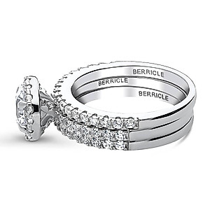 BERRICLE Sterling Silver Halo Wedding Engagement Rings Round Cubic Zirconia CZ Ring Set for Women, Rhodium Plated Size 6