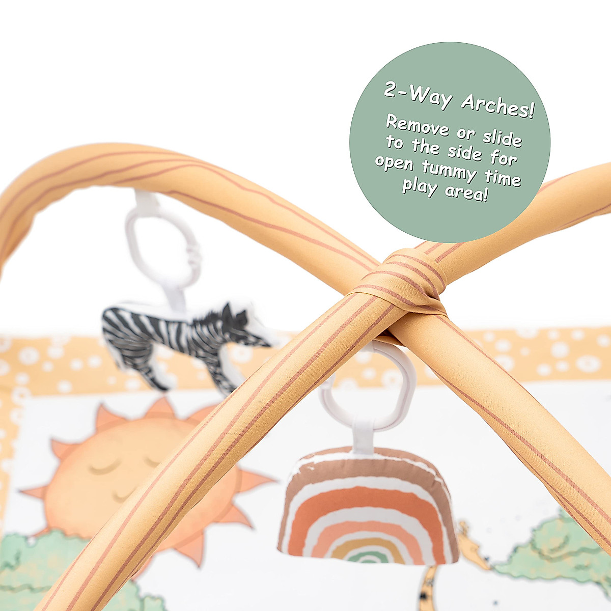 JumpOff Jo - Baby Gym Activity Center & Washable Play Mat - Includes 5 Early Development & Sensory Toys – Ideal for Infants Ages 3 Months or Older - Tiny Dino Blue