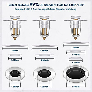 Partreko Universal Bathroom Sink Stopper, Upgraded Anti Clogging Pop Up Sink Drain Strainer Stoppers with Filter, Fits 1.08"—1.5" Drain Holes, Anti-Rust Bronze Drain Stopper with Hair Catcher（Sliver）