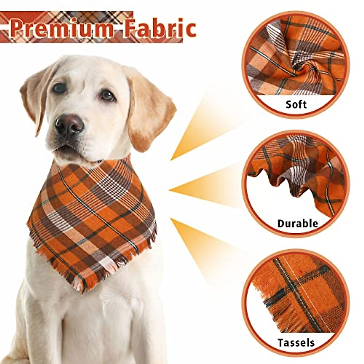 Whaline Fall Dog Bandana Autumn Dog Bibs Rustic Vintage Plaids Reversible Washable Triangle Dog Scarf Pet Neckerchief for Small Medium Large Pet Cat Dog Thanksgiving Costume Accessories, 2 Pack