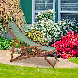 VINGLI Patio Sling Chairs, Outdoor Adjustable Beach Chair with Armrest & Pillowcase, Portable Folding Patio Lounge Chairs Chair for Porch, Poolside, Garden（1 Pack (1)