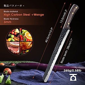 univinlions 11" Slicing Carving Brisket Knife Japanese Hand Forged Full Tang Ham Meat Slicer for Cutting Ribs Roasts Fruits Veggies Grilling BBQ Birthday Thanksgiving Christmas Gift Idea Men