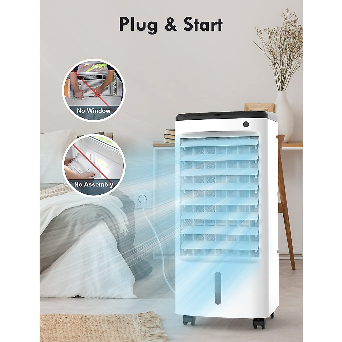 BREEZEWELL 3-IN-1 Evaporative Air Cooler, Portable Air Conditioner Fan/Humidifier with Ice Box, 12H Timer&Remote Control,Ultra-quiet,65° Oscillating Personal Evaporative Cooler for Room Home&Office