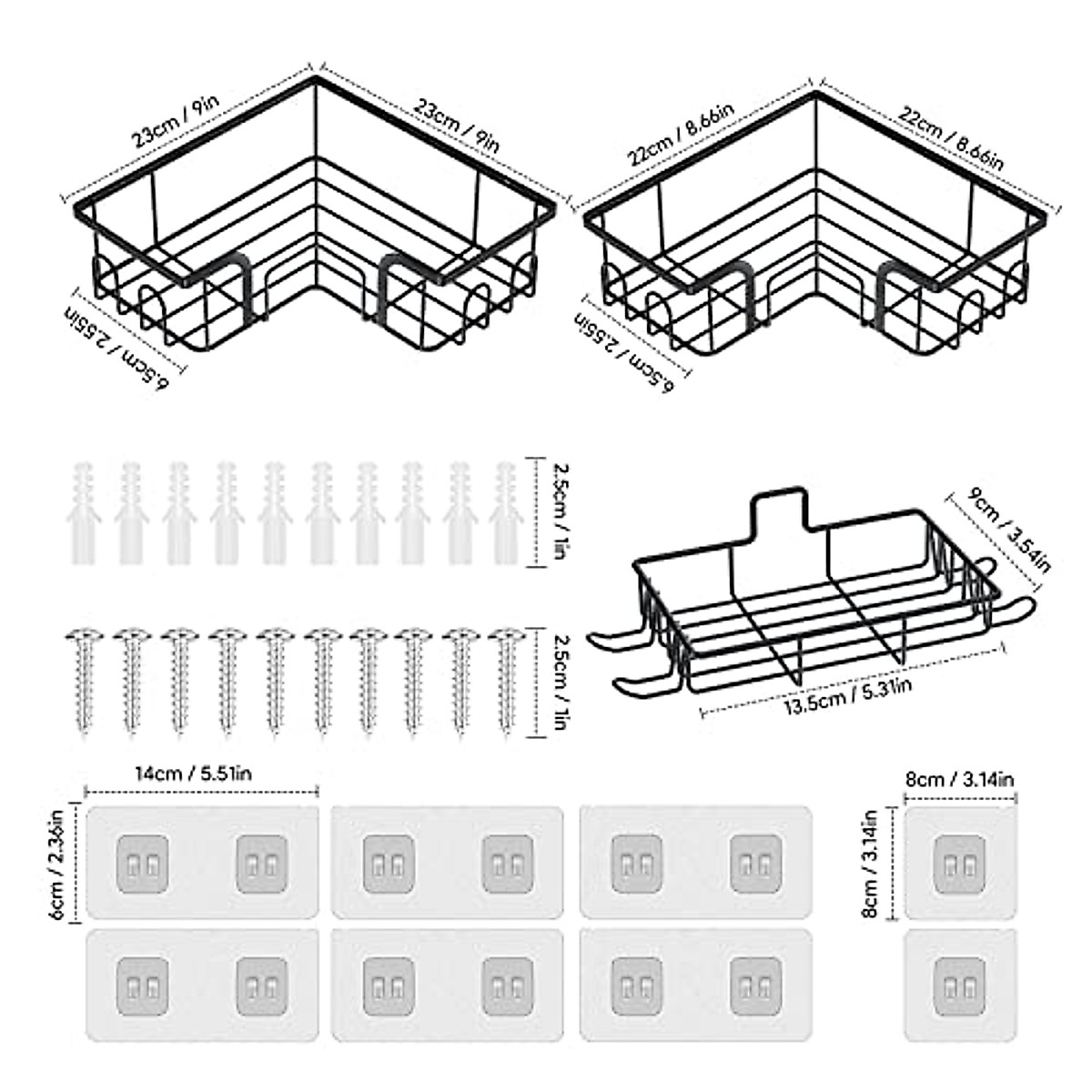 Estefanlo Shower Caddy 2 Pack Corner Shower Caddy, Soap Dish, Shower Organizer Adhesive Corner Shower Shelves Stainless Steel Shower Rack for Full 90 Degree Angle Wall Corner