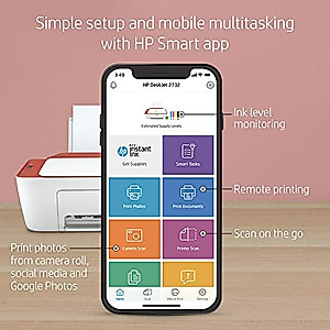 HP DeskJet 2732 Wireless All-in-One Compact Color Inkjet Printer - Instant Ink Ready, Terracotta 5AR84A (Renewed)