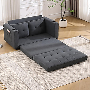LUMISOL 55" Folding Floor Sofa Bed, Convertible Futon Sofa with Cup Holders & Storage, Foldable Loveseat Sleeper Sofa Floor Gaming Couch for Living Room Small Space, Dark Grey