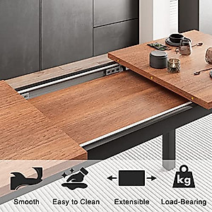 Feonase 3-Piece 63" XL Large Dining Room Table Set for 4-8 People, Extendable Kitchen Table Set with 2 Benches, Metal Frame and Solid MDF Wood Board, Easy Assembly, Walnut