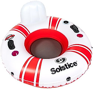 Solstice Super Chill Inflatable River Raft Float Tube 1 Person with Molded Cupholders, Mesh Bottom, Backrest, Grab Handles Tie On Rope | for Rivers Lake Ocean Pool Floating Snow Heavy Duty Material