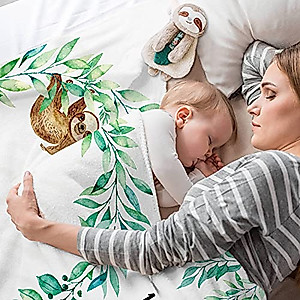 Sloth Baby Monthly Milestone Blanket Baby Boy Greenery Watercolor Jungle Baby Blanket for Boys and Girls Newborn Baby Gift Idea Photography Backdrop Soft Fleece Blanket