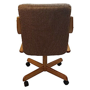 Caster Chair Company Casual Rolling Caster Dining Chair with Swivel Tilt in Oak Wood with Caramel Fabric Seat and Back (1 Chair)