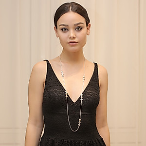 welbijoux Love Heart Shape Chain Necklace Silver Plating Snake Chain Statement Necklace for Women 40+3inch