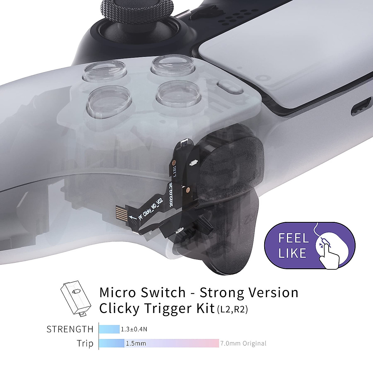 eXtremeRate Micro Switch - Strong Version Clicky Hair Trigger Kit for PS5 Controller Shoulder Buttons, Ergonomic Micro Switch Bumper Trigger Buttons Mouse Click for PS5 Controller BDM-010 & BDM-020