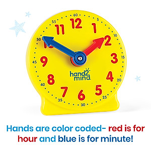hand2mind Mini Geared Clock, Telling Time Teaching Clock, Learn to Tell Time Clock, Analog Learning Clock, Clock for Kids Learning to Tell Time, Teaching Time Classroom Clock (Set of 24)